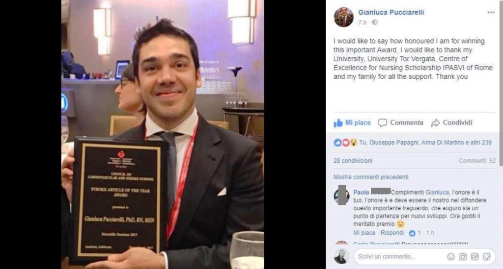 Gianluca Pucciarelli, infermiere romano, ha ricevuto un importante riconoscimento negli USA ...