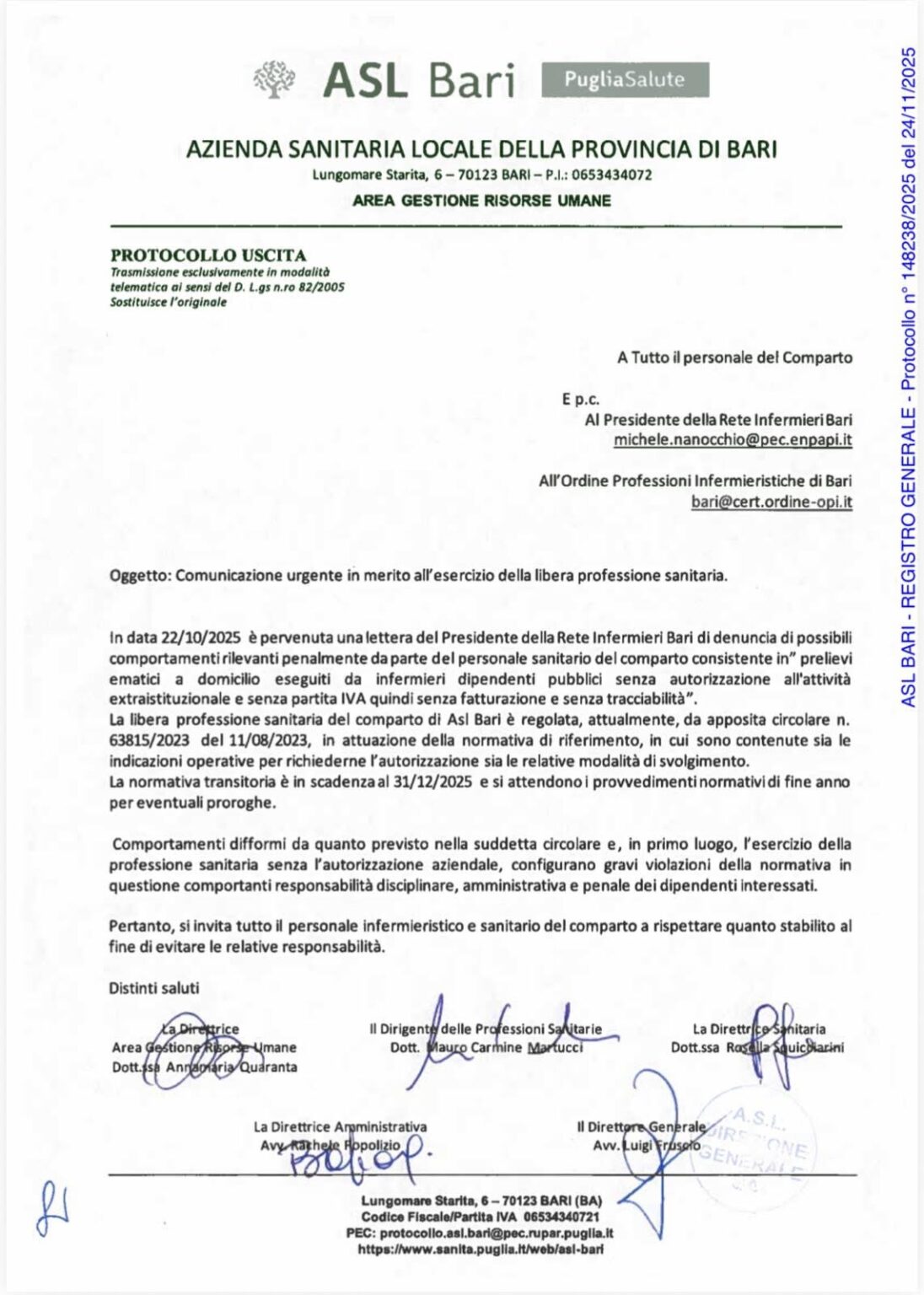 Asl Bari: "Stop a prelievi domiciliari non autorizzati". Avviata ...