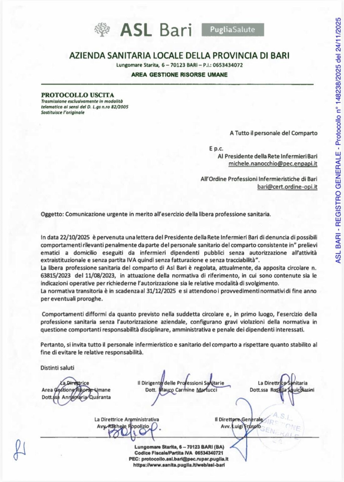 Asl Bari: "Stop a prelievi domiciliari non autorizzati". Avviata ...