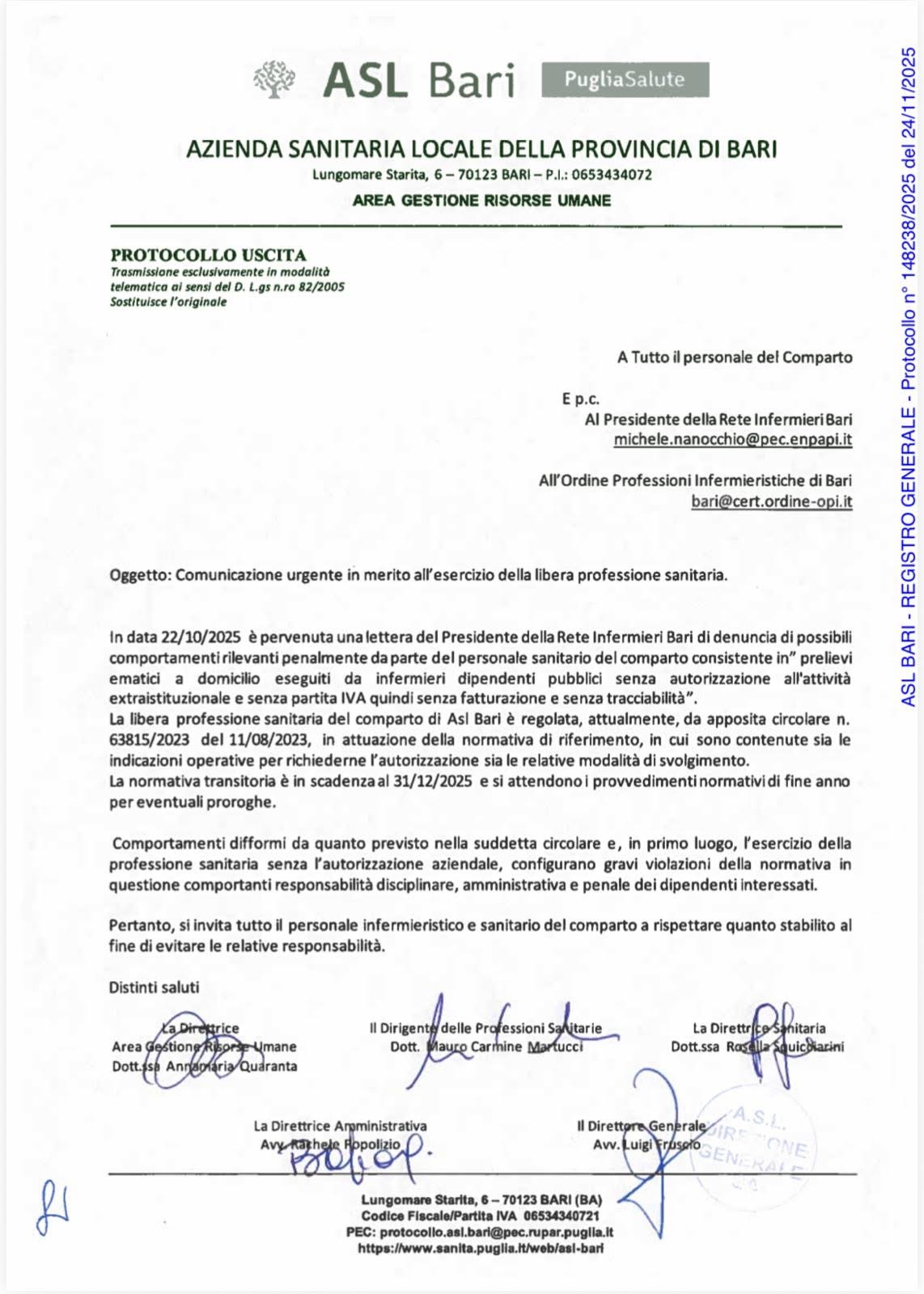 Asl Bari: "Stop a prelievi domiciliari non autorizzati". Avviata ...